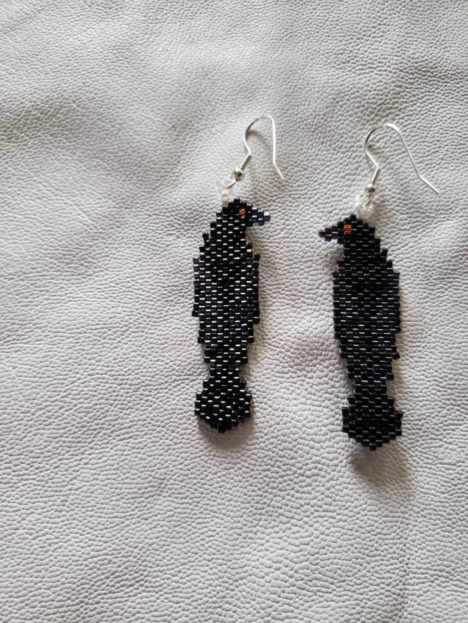 Raven Earrings Hand Made Seed Beaded | Etsy