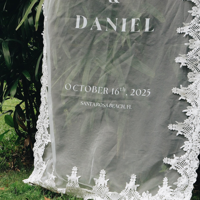 Wedding Fabric Welcome Sign, Modern Laced Sheer Wedding Welcome Sign ...