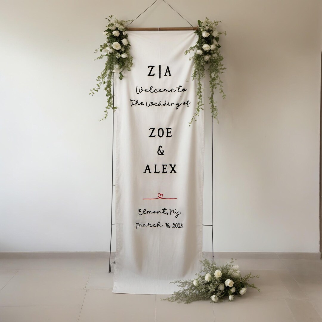 Personalized Embroidered Wedding Welcome Sign: Custom Linen Fabric - Etsy