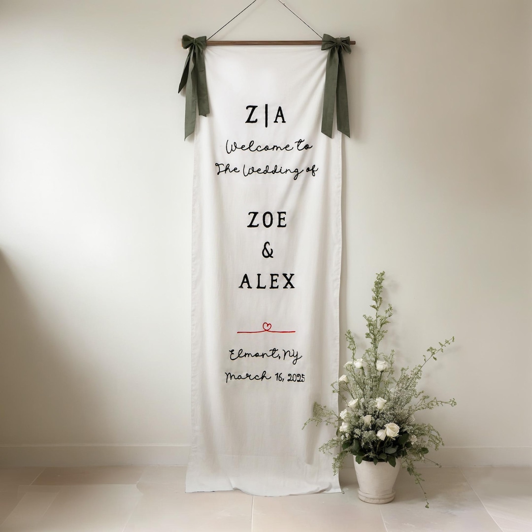 Personalized Hand Embroidered Wedding Welcome Sign: Custom Linen Boho ...