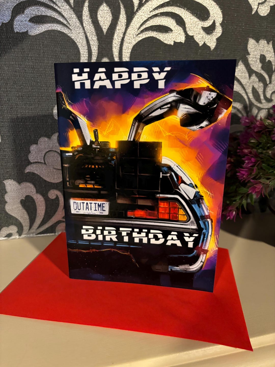 Back to the Future Time Machine Car Delorean Movie Happy Birthday Card ...