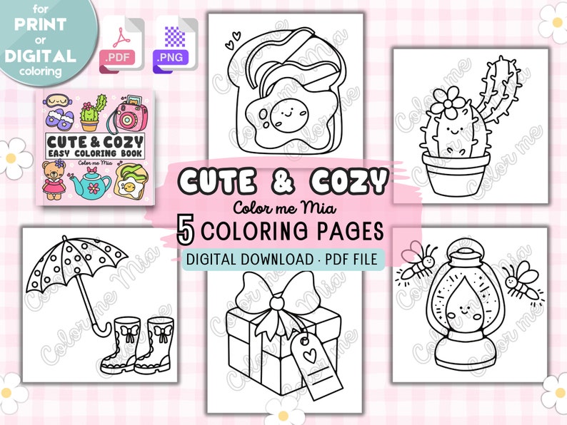 Cute & Cozy Easy Coloring Book by Color Me Mia Digital Coloring Set No ...