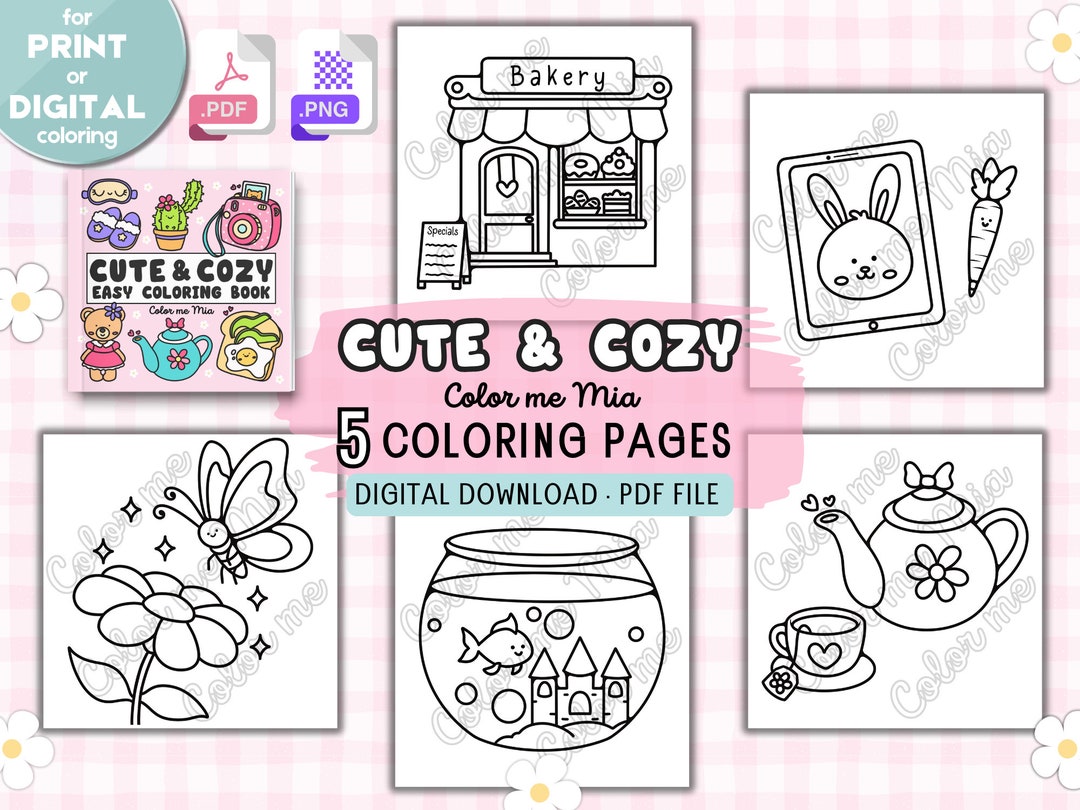 Cute & Cozy Easy Coloring Book by Color Me Mia Digital Coloring Set No ...