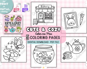 Cute & Cozy Easy Coloring Book by Color Me Mia Digital Coloring Set No ...