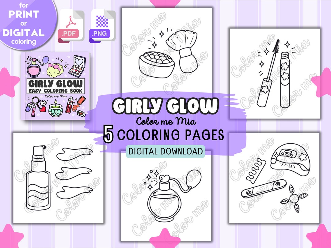 Girly Glow Easy Coloring Book by Color Me Mia Digital Coloring Set No.5 ...