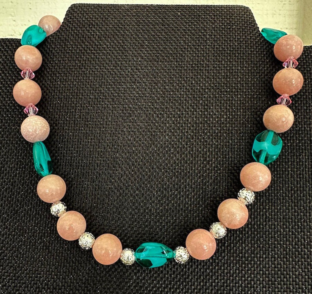 Mcm-style Uranium Glass Necklace With Pink Opals - Etsy