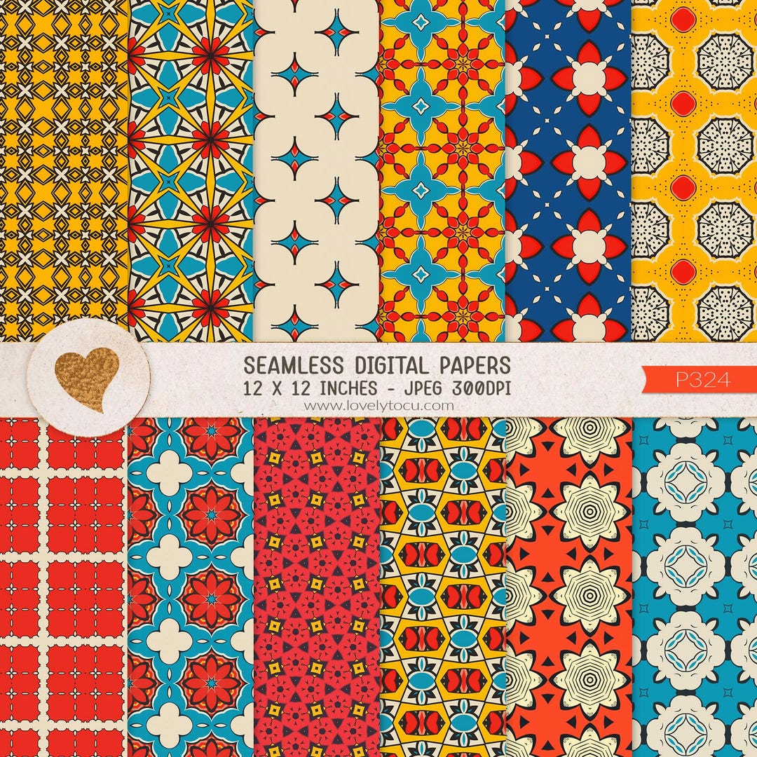 Abstract Comic Seamless Papers, 12 Bold Retro Patterns, Scrapbook ...