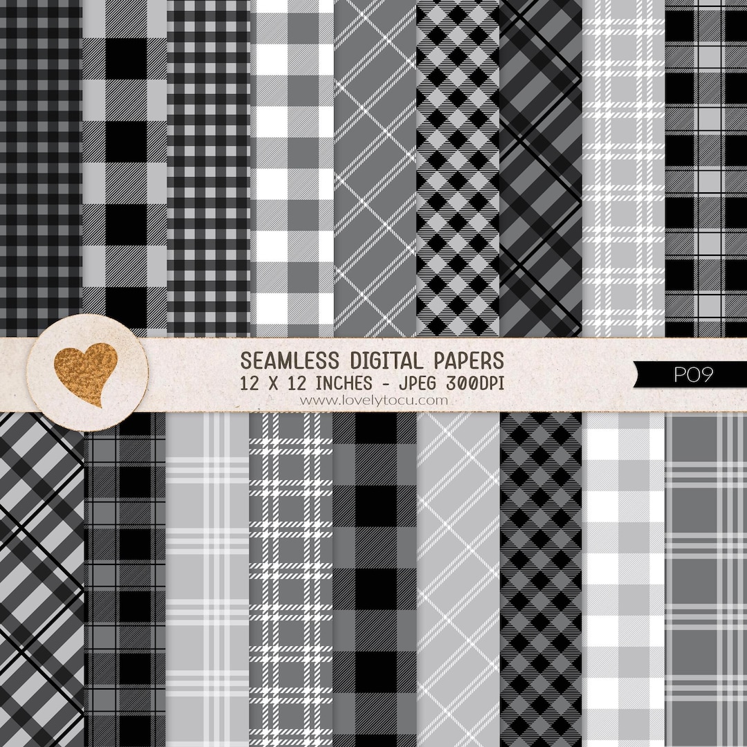 Grey and Black Buffalo Plaid Digital Papers, Seamless Paper Backgrounds ...