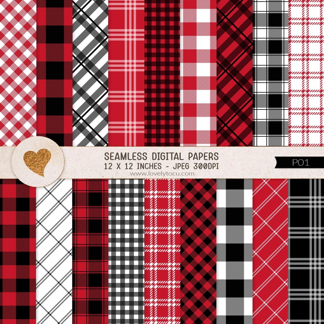 Red and Black Buffalo Plaid Digital Papers, Seamless Paper Backgrounds ...