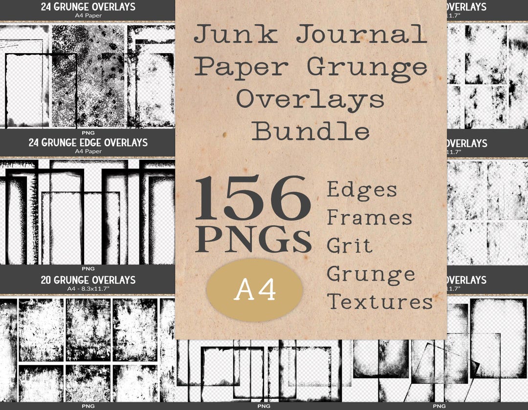 A4 Page Frames and Grunge Texture Overlays, 156 Vignette Frame & Grungy ...