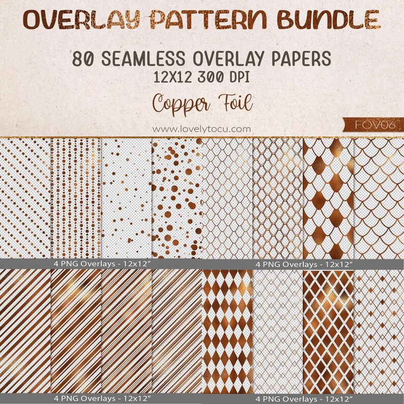 Copper Foil Seamless Digital Overlays Bundle, 80 Patterns, Scrapbooking ...