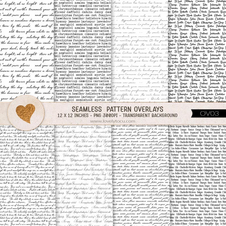 Seamless Script Pattern Overlay, 8 Seamless Png Papers With Transparent ...