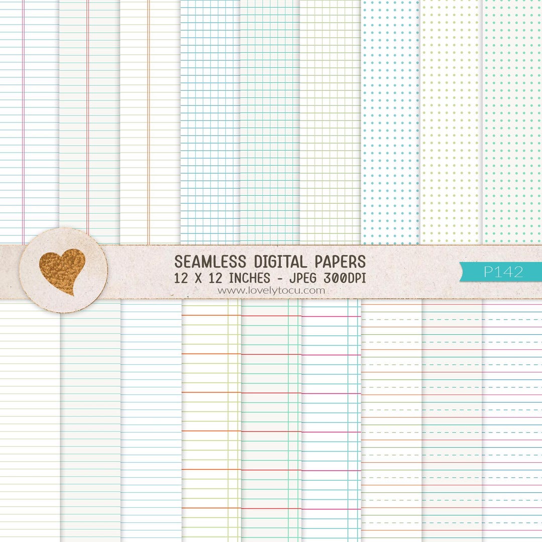 Lined Digital Papers, Seamless Graph Paper Backgrounds, Printable Craft ...