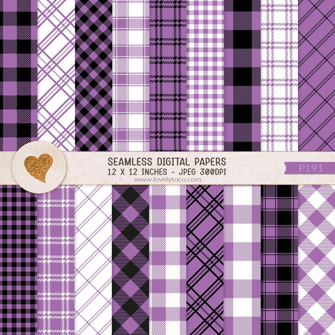 Purple and Black Plaid Digital Papers, Seamless Paper Background ...