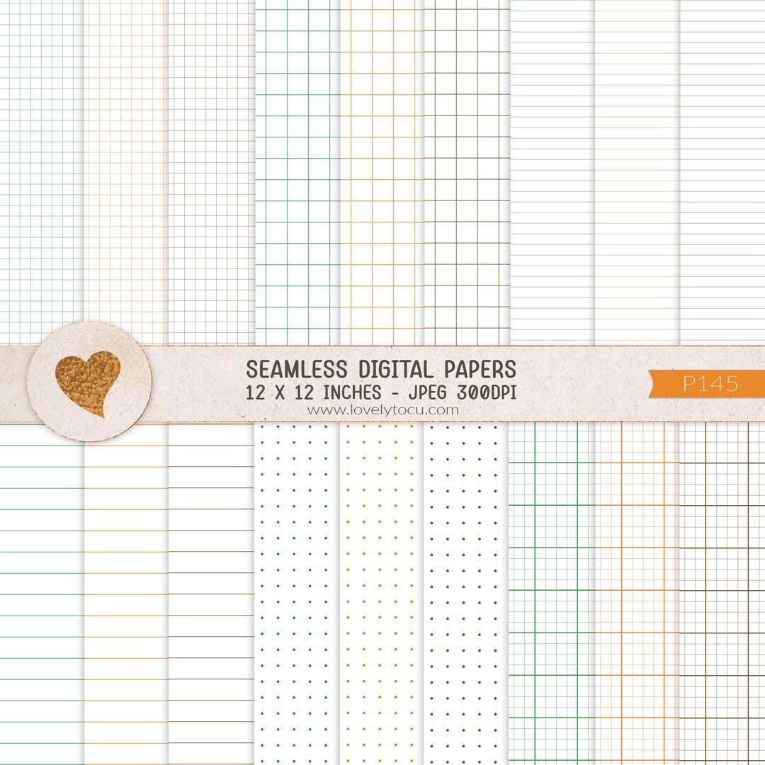 Lined Digital Papers, Seamless Graph Paper Backgrounds, Printable Craft ...