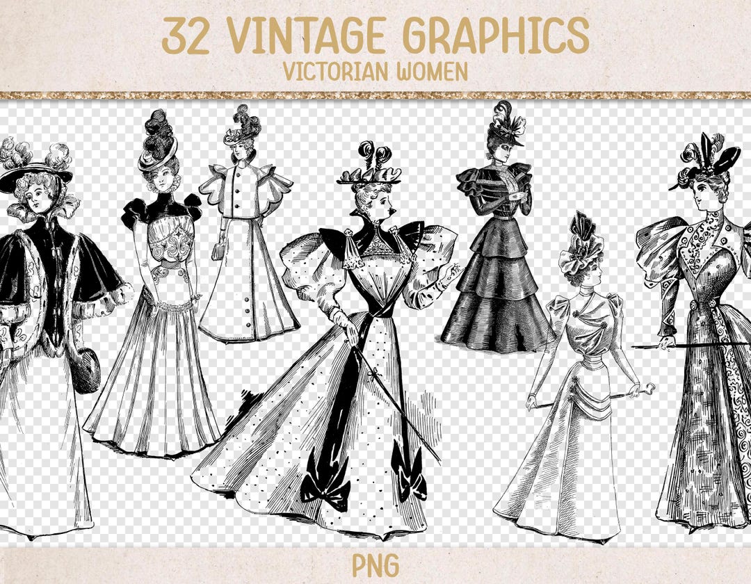 Victorian Fashion Overlays, 32 Vintage Women Graphics With Transparent ...