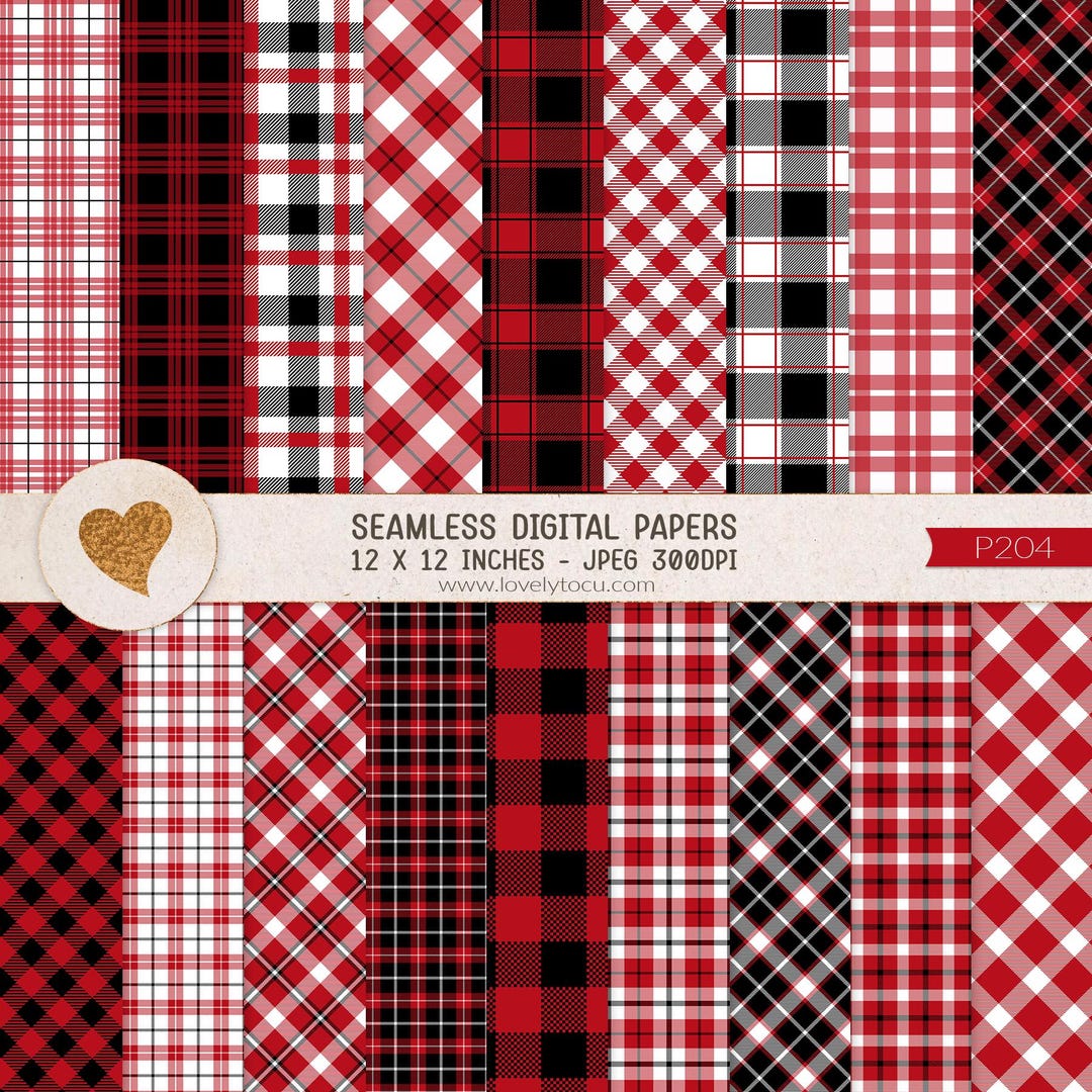 Red and Black Buffalo Plaid Digital Papers, Seamless Paper Backgrounds ...