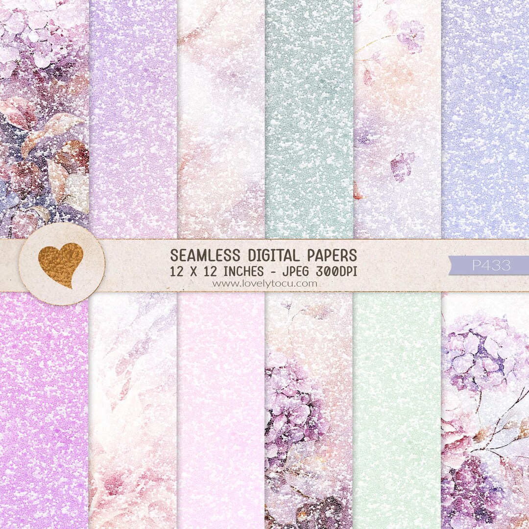 Glitter Texture Digital Paper, 12 Paper Backgrounds, Abstract Floral ...