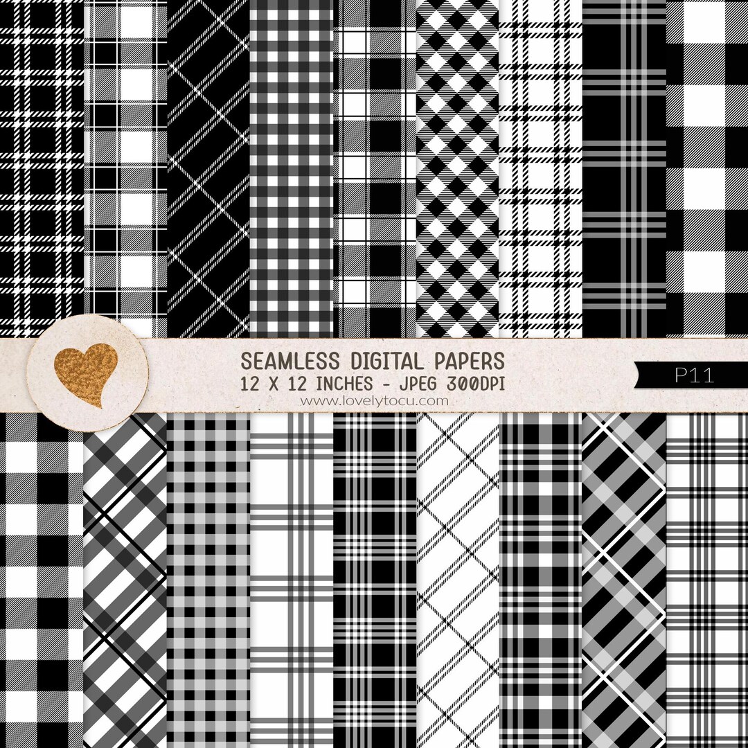White and Black Buffalo Plaid Digital Papers, Seamless Paper ...