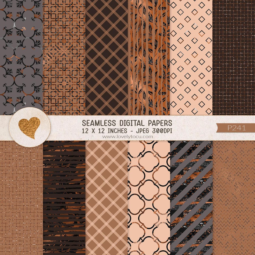 Copper Foil Seamless Papers, 12 Cocoa and Mocha Patterns, Scrapbooking ...