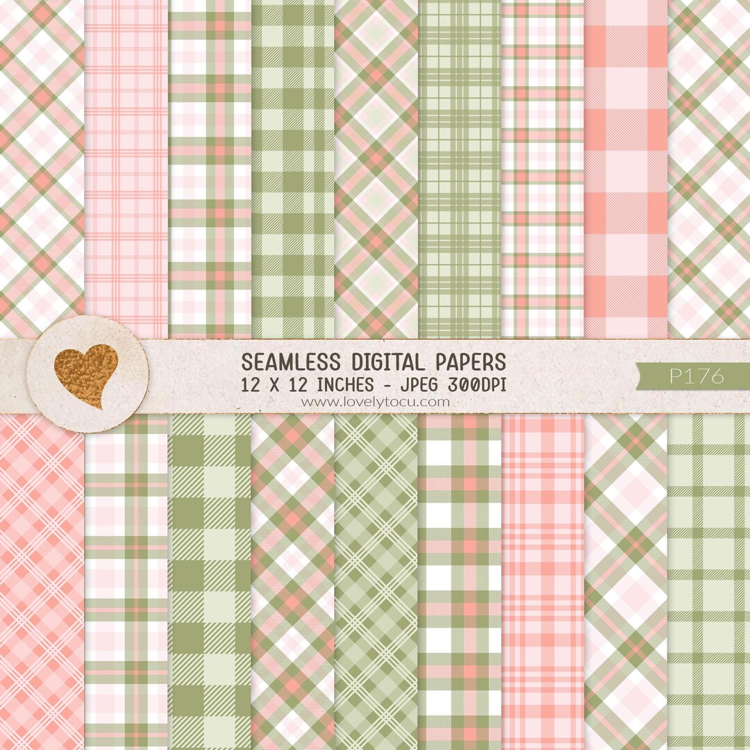 Summer Pink Green Plaid Digital Papers, Seamless Paper Background ...