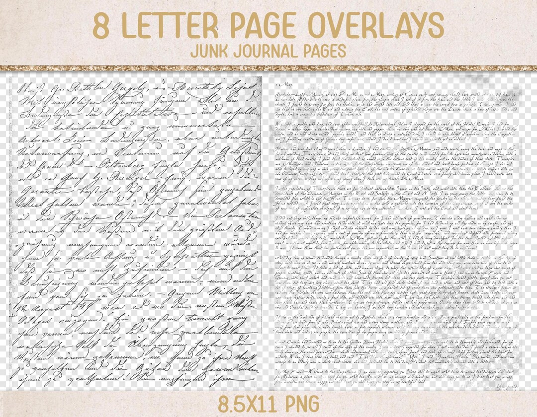 8 Handwritten Letter Overlays, Full Page Text PNG Overlay With ...
