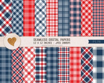 Berry Summer Plaid Digital Papers, Seamless Paper Backgrounds ...