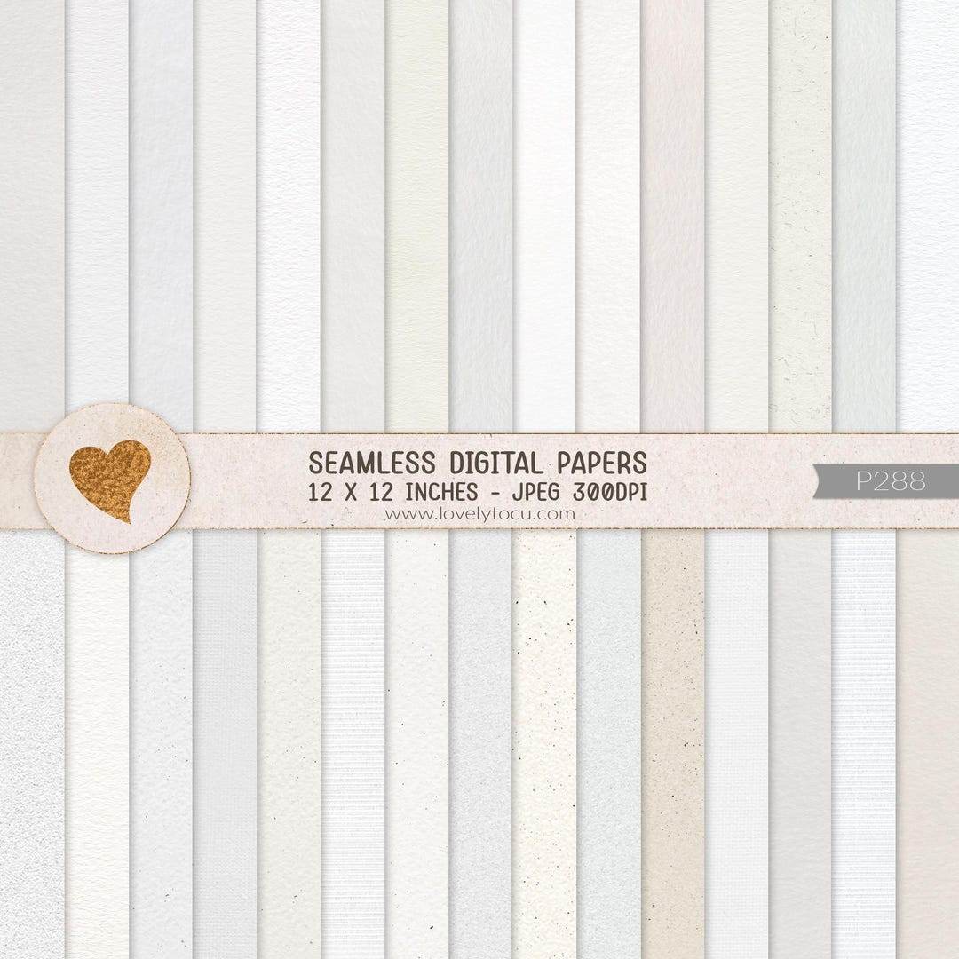 White Tones Digital Paper, 30 Seamless Paper Textures, Light Color ...