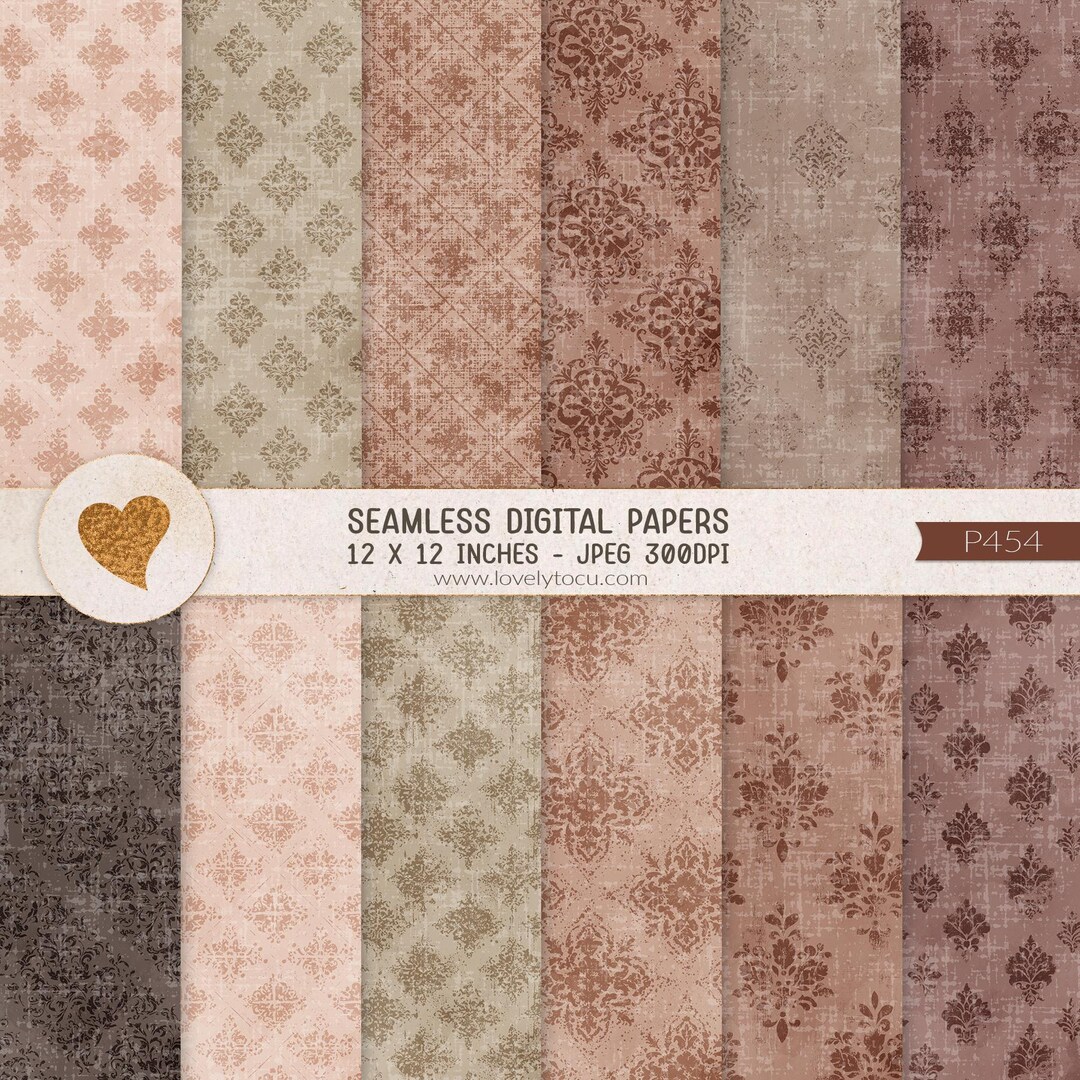Grungy Damask Seamless Papers, Brown Earth Tones, 12 Seamless Scrapbook ...