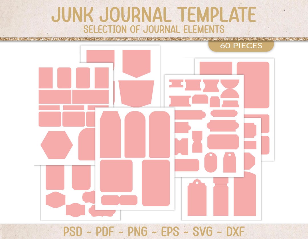 Junk Journal Elements Kit, Template Files, SVG Cutting File, Folio ...