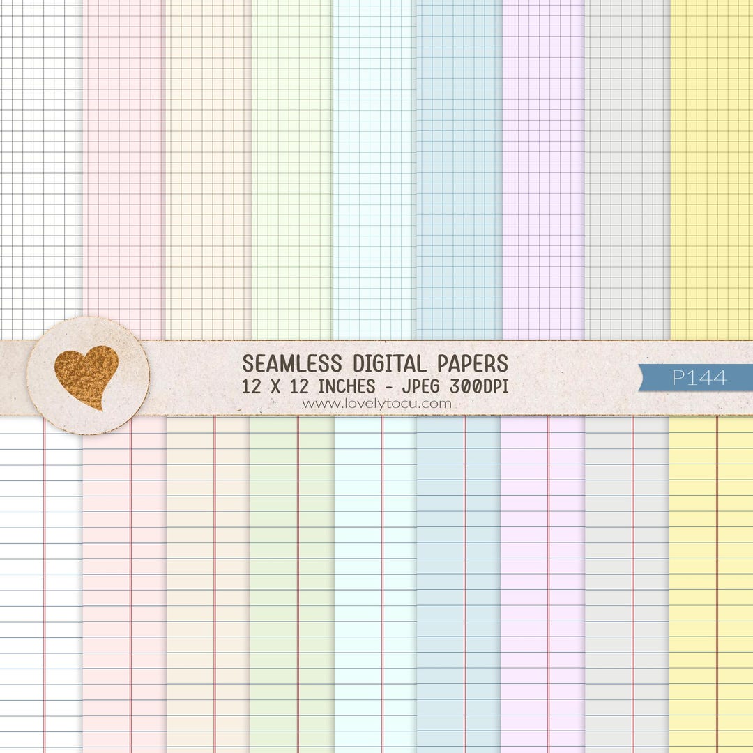 Lined Digital Papers, Seamless Graph Paper Backgrounds, Printable Craft ...