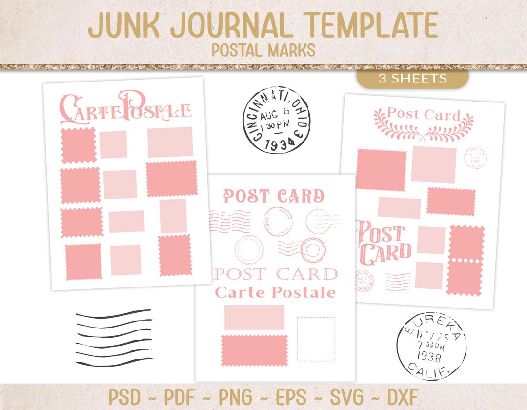 Postage Stamp Template, Post Stamp SVG, Cutting File, Junk Journal ...