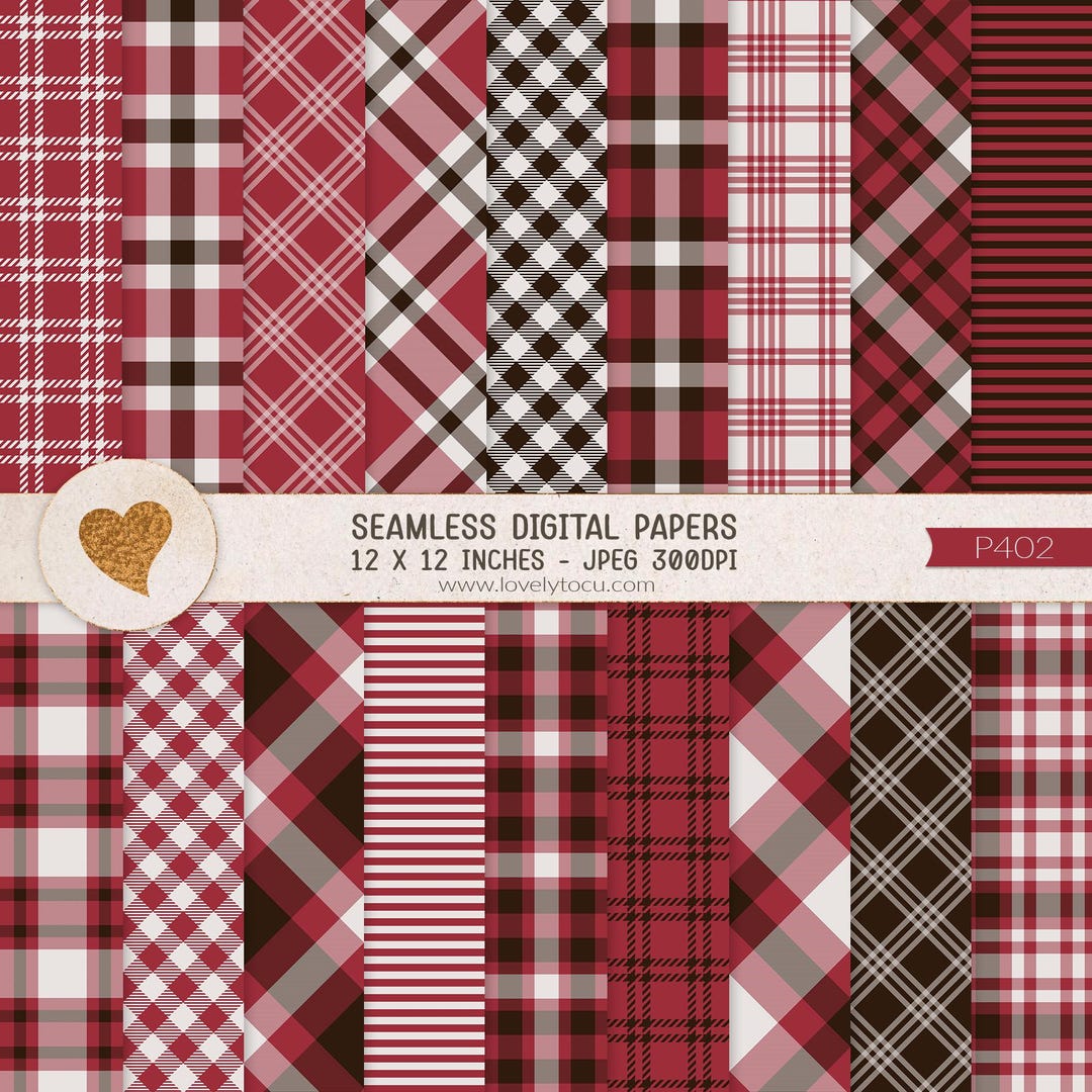 Red & Black Plaid Digital Papers, Seamless Paper Backgrounds, Printable ...