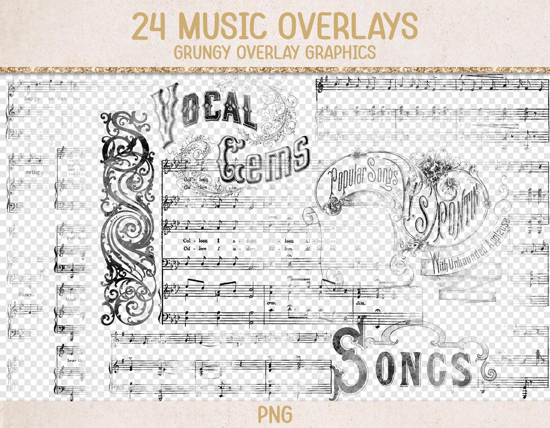 24 Music Theme Graphics, Black PNG Clipart Overlays, Music Sheets and ...