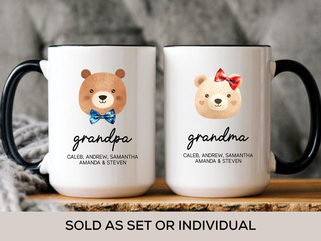 Custom Grandma and Grandpa Bear Matching Mug With Grandchildren Names ...