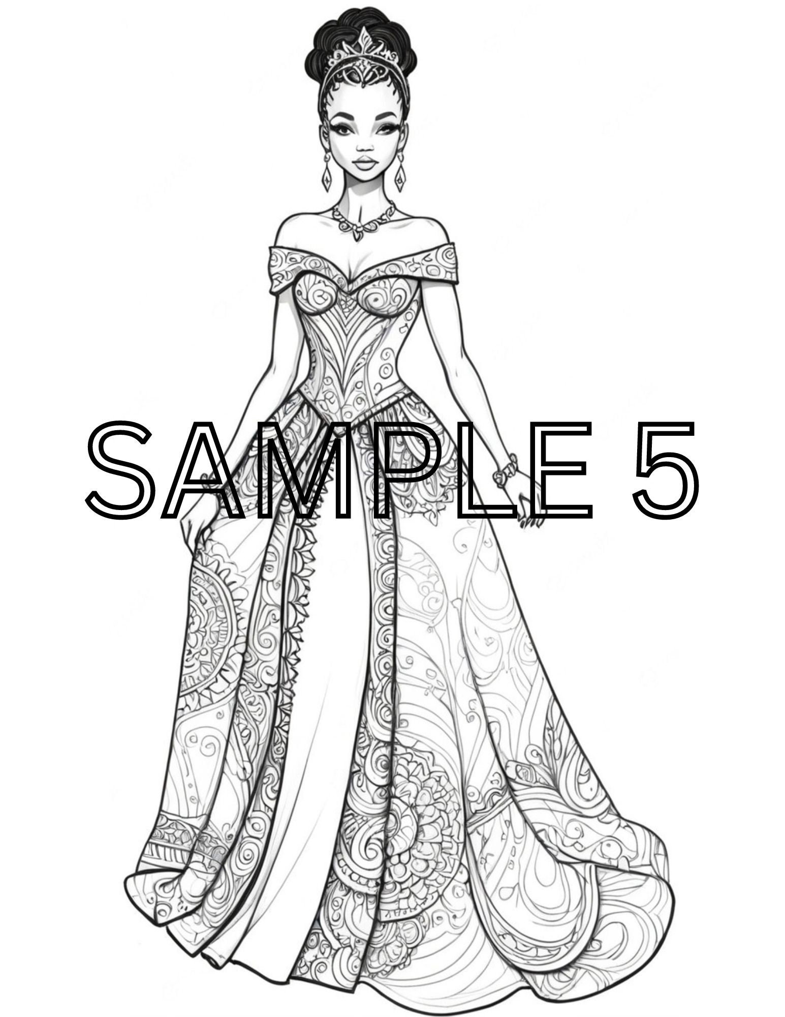 Glamorous Gowns Coloring Pages, Digital Download Single Page- 10 to ...