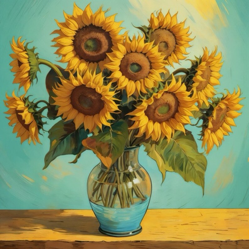 Original Sunflower Paintings Inspired by Van Gogh. Yellow Flower 25 ...