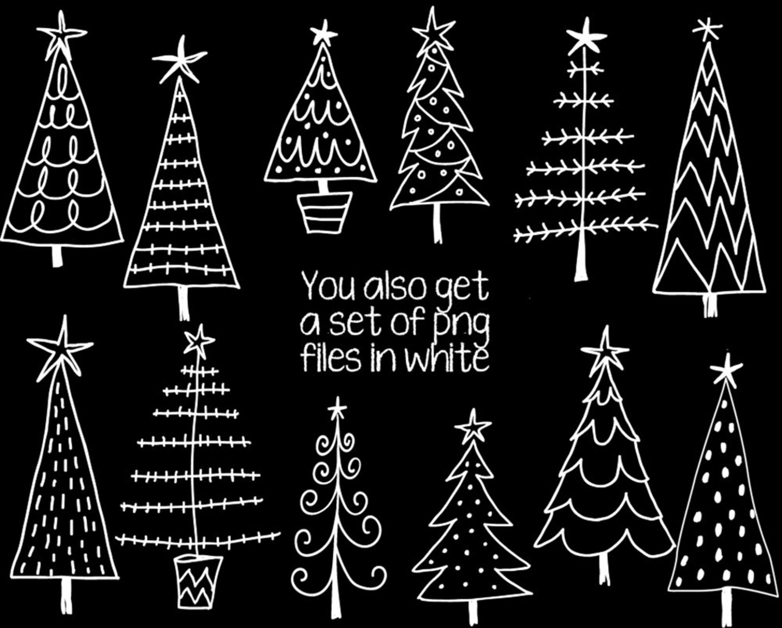 Doodle Christmas Trees Digital Clipart, Photoshop CS4+ Layered Files ...