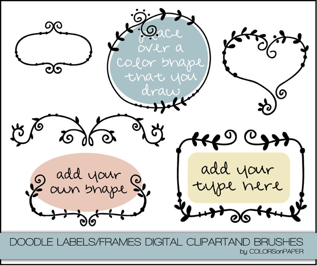 Doodle Digital Frames & Labels. Digital Clipart, Photoshop Brushes and ...
