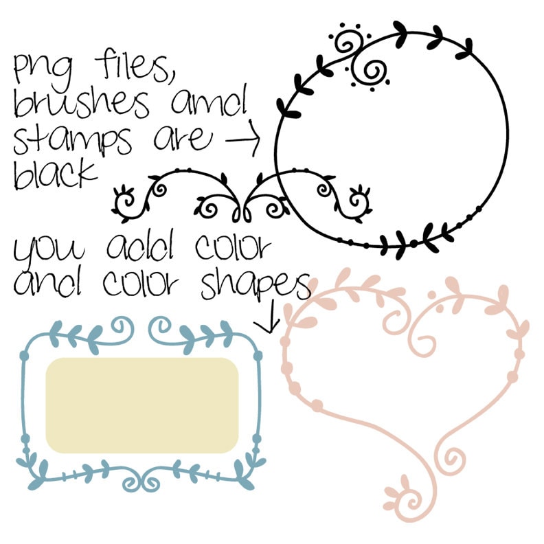 Doodle Digital Frames & Labels. Digital Clipart, Photoshop Brushes and ...