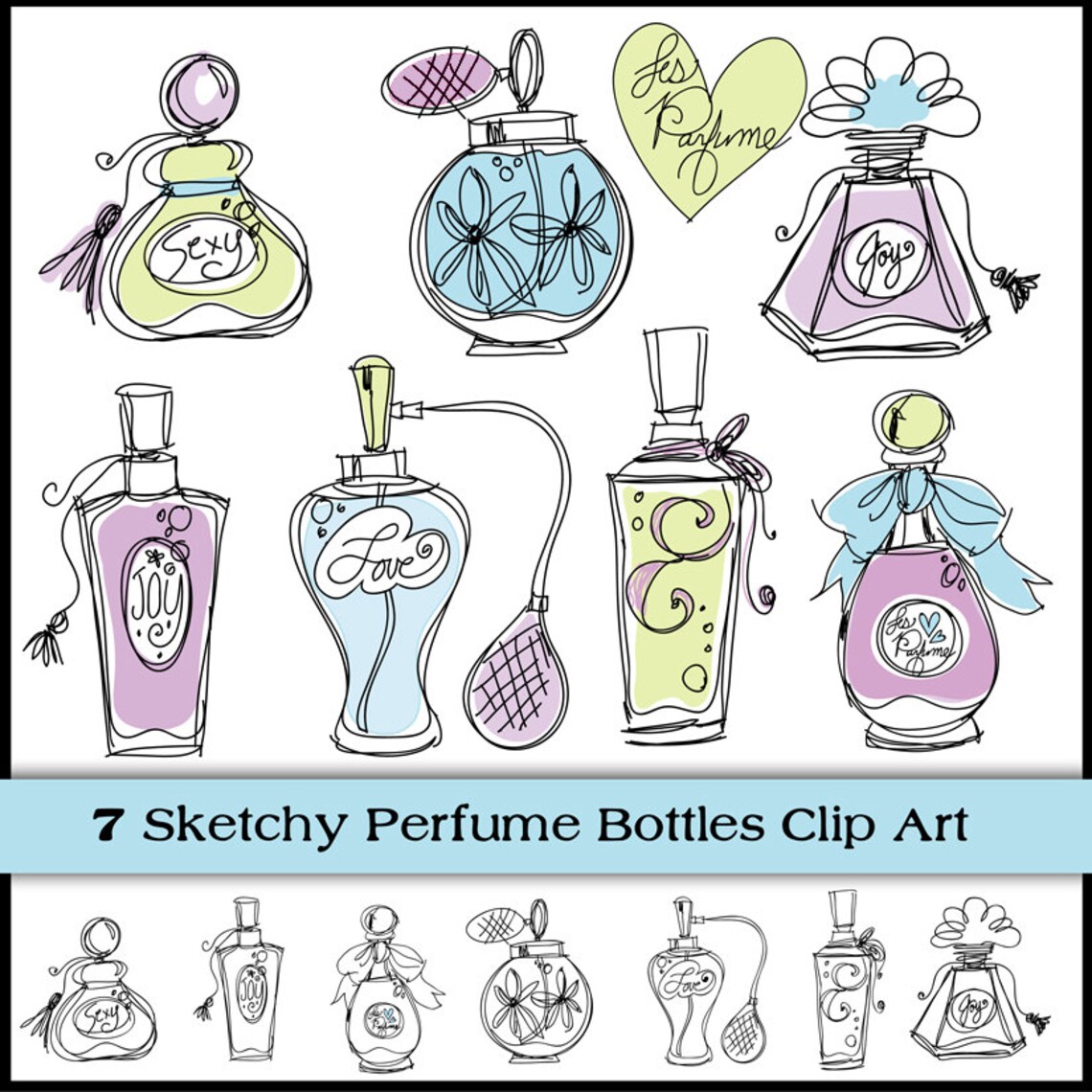 Perfume Bottle Doodles. Instant Download. Digital Clipart, Brushes ...