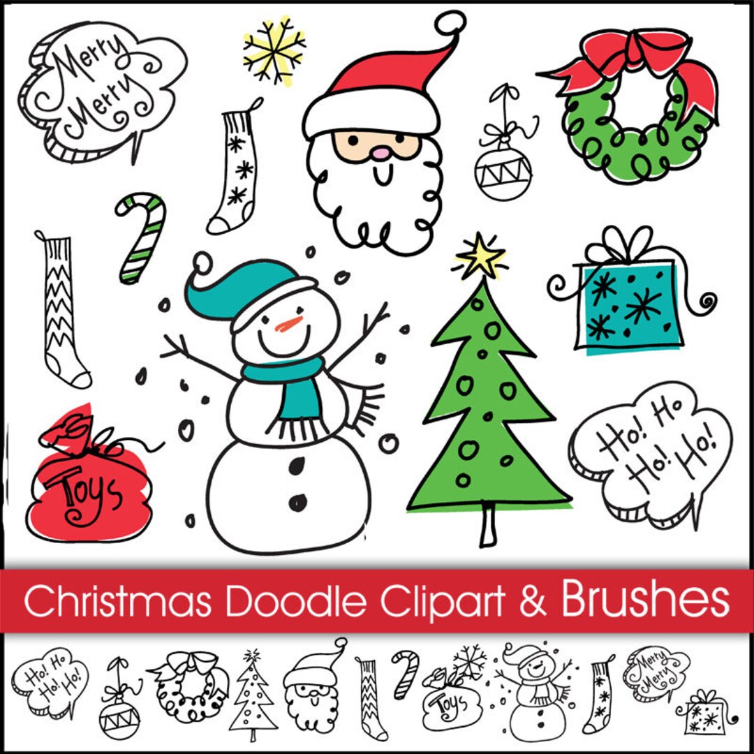 Christmas Doodles Digital Clipart and Brushes. Instant Download.digital ...