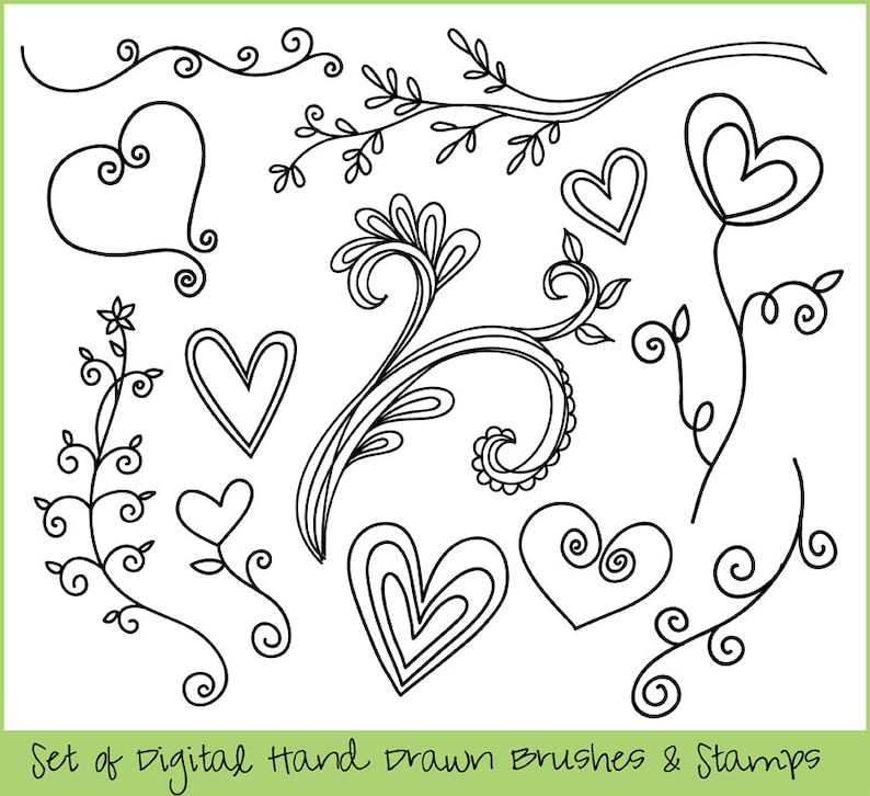 Doodle Hearts & Branches. Instant Download. 12 Hand Drawn Images ...