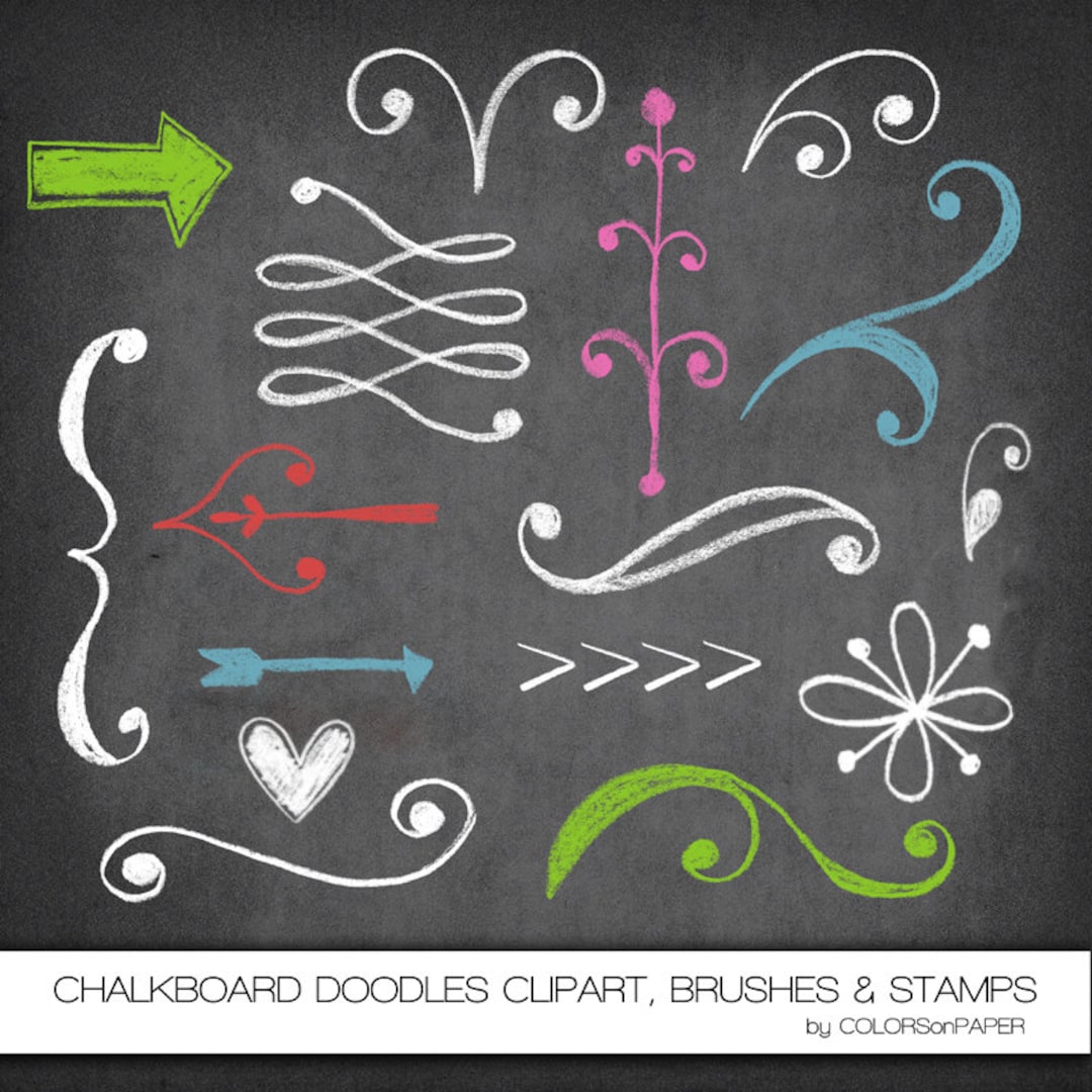 Chalkboard Doodles Clipart, Photoshop Brushes and Stamps. Instant ...