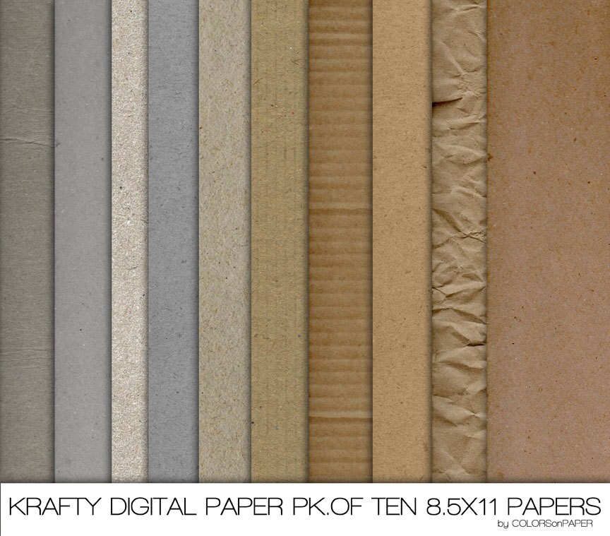 Krafty Digital Paper Pack. 8.5x11 Kraft Paper Assortment of 10. Instant ...