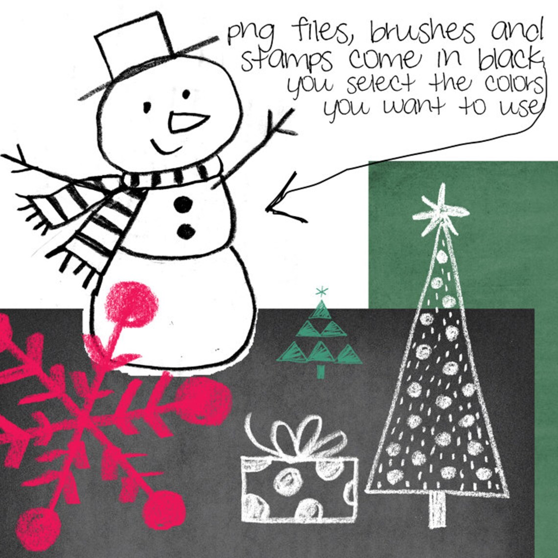 Chalkboard Doodles Christmas Digital Clipart, Photoshop Brushes and ...