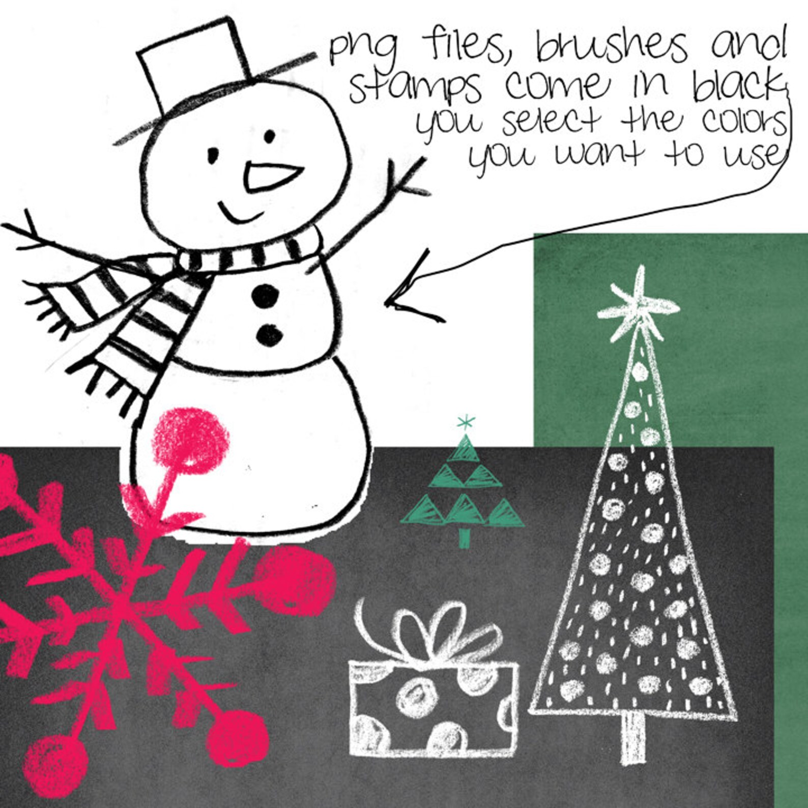 Chalkboard Doodles Christmas Digital Clipart, Photoshop Brushes and ...