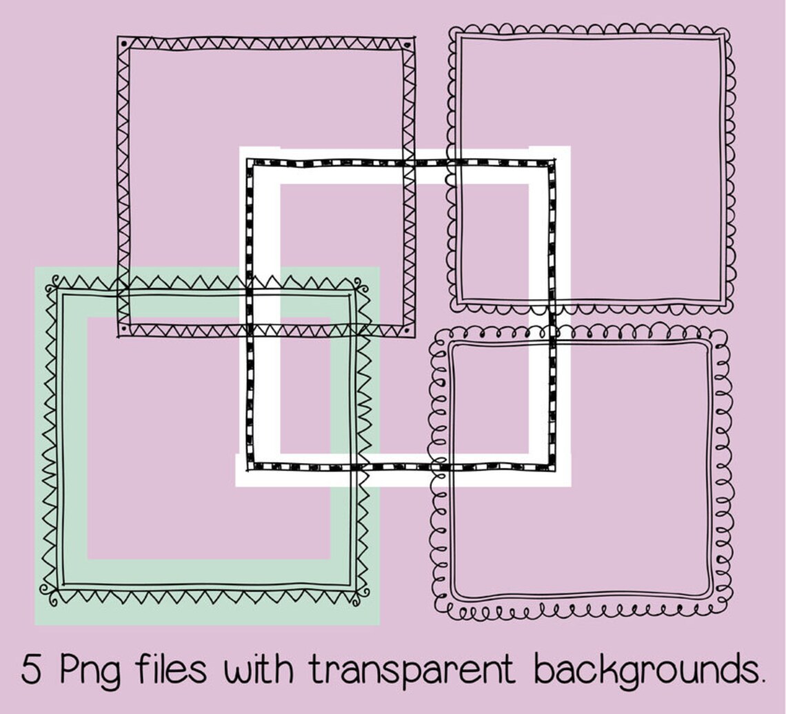 5 Digital Doodle Frames. Instant Download. Photoshop Brushes & Stamps ...