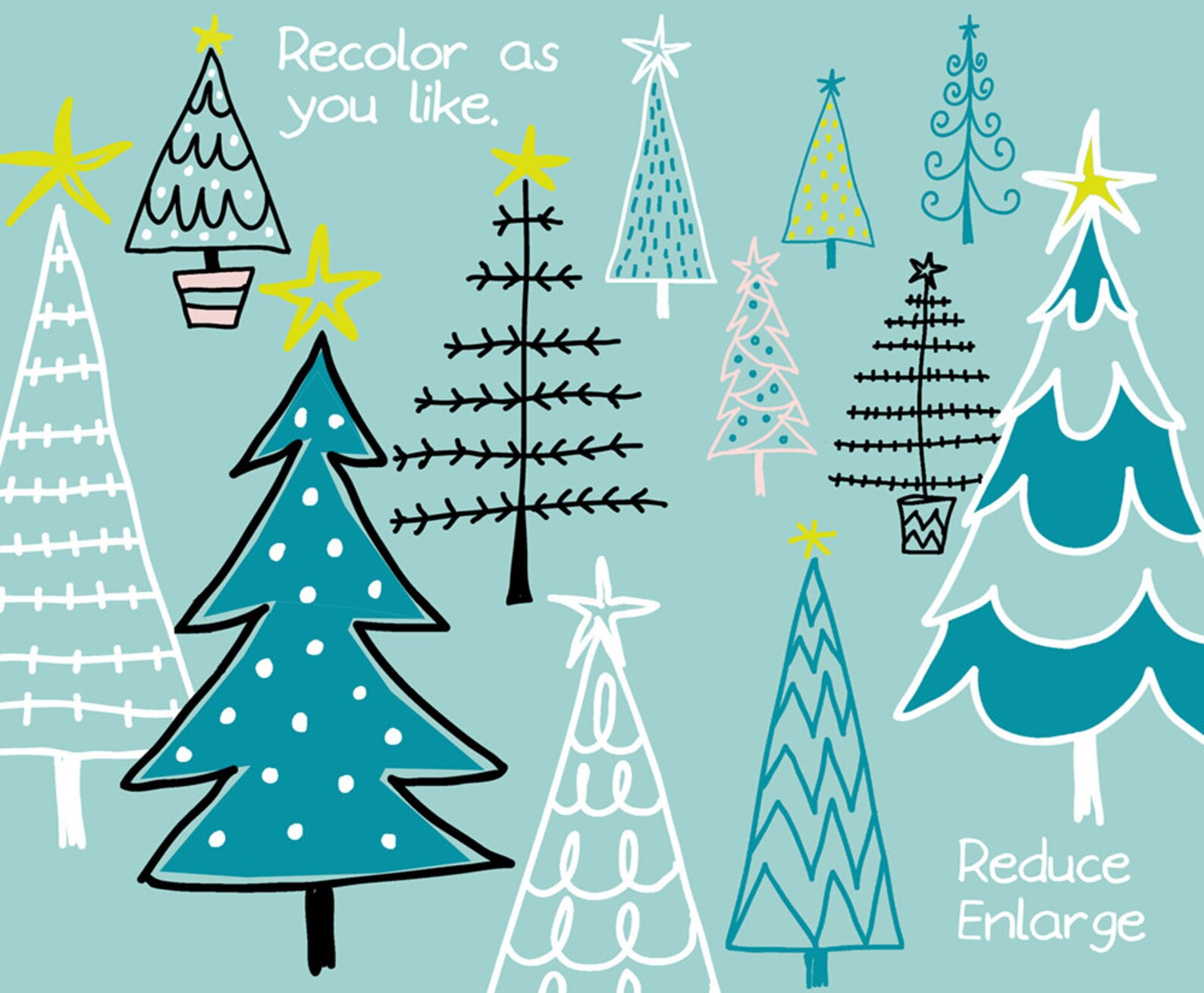 Doodle Christmas Trees Digital Clipart, Photoshop CS4+ Layered Files ...