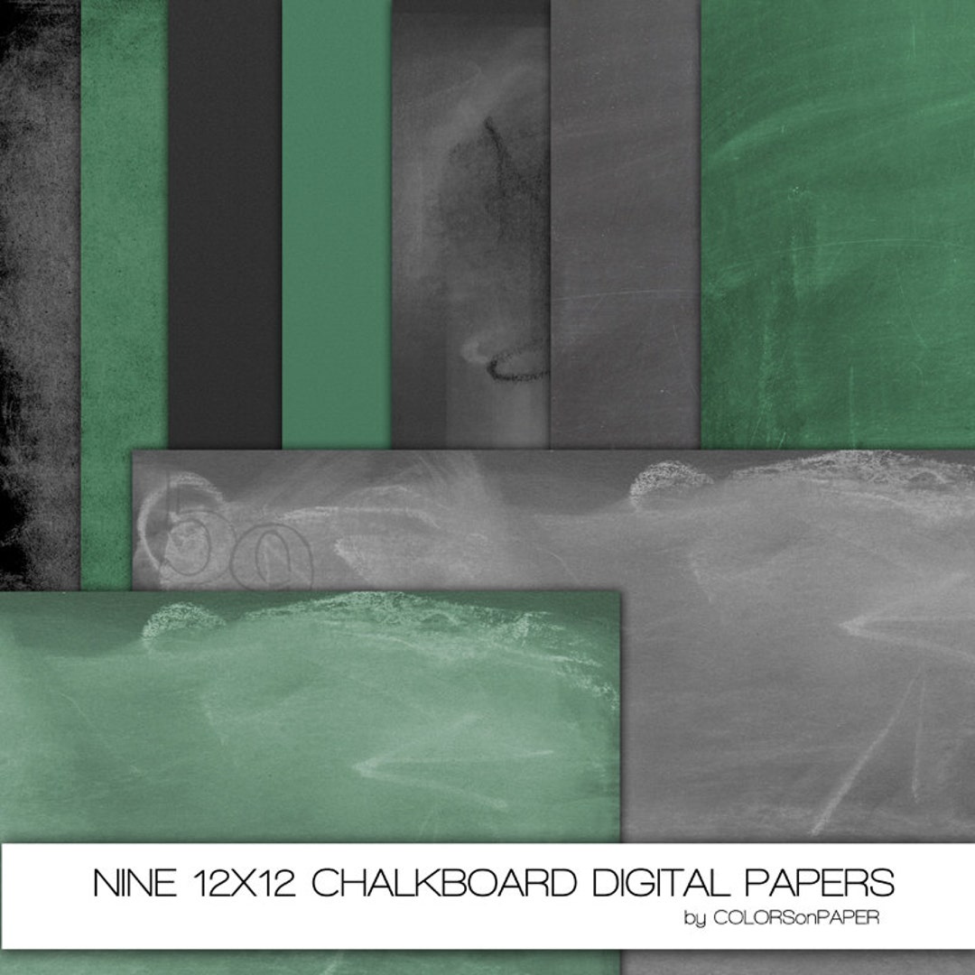 Chalkboard Digital Paper Pack in Green and Black. 12x12. Instant ...